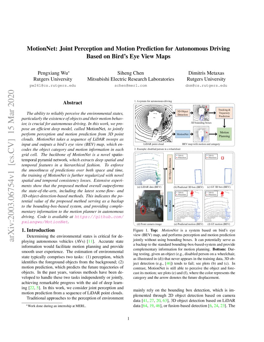 MotionNet: Joint Perception and Motion Prediction for Autonomous ...