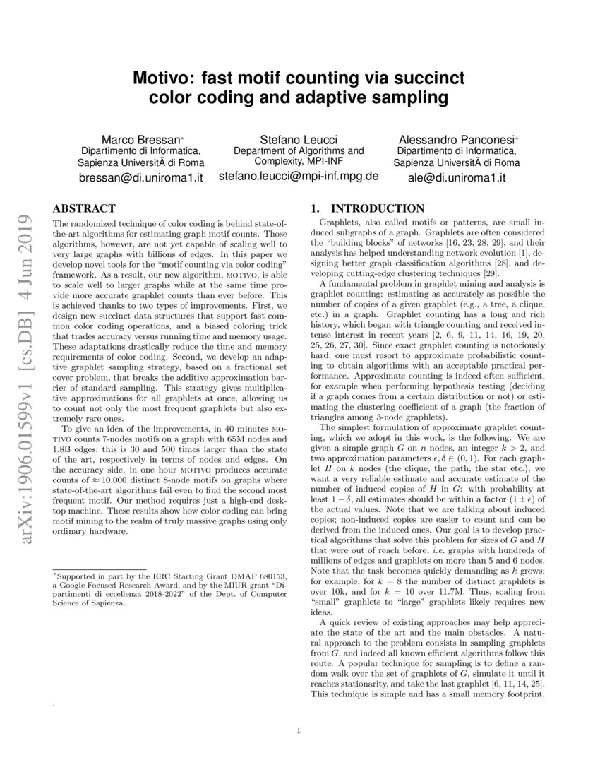 Motivo Fast Motif Counting Via Succinct Color Coding And Adaptive Sampling Deepai