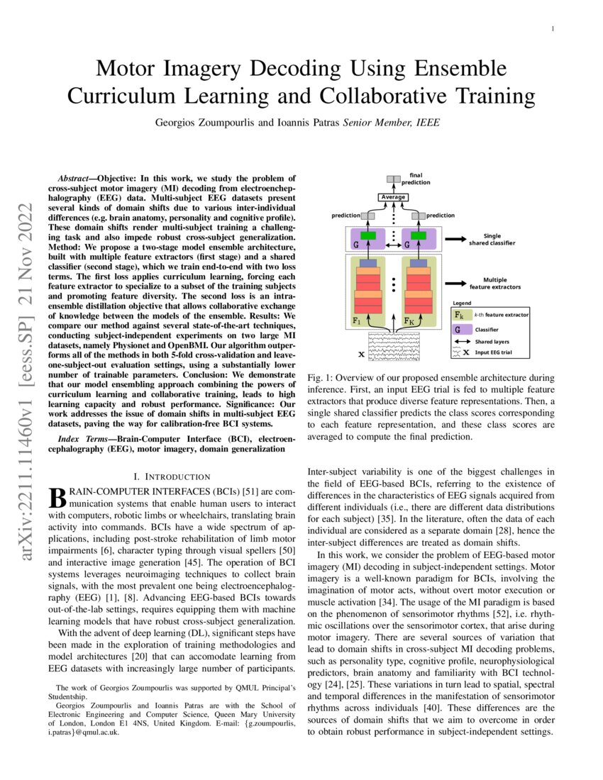 Motor Imagery Decoding Using Ensemble Curriculum Learning And