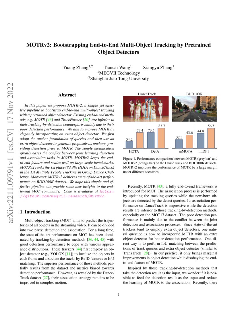 Motrv2 Bootstrapping End To End Multi Object Tracking By Pretrained Object Detectors Deepai 0508