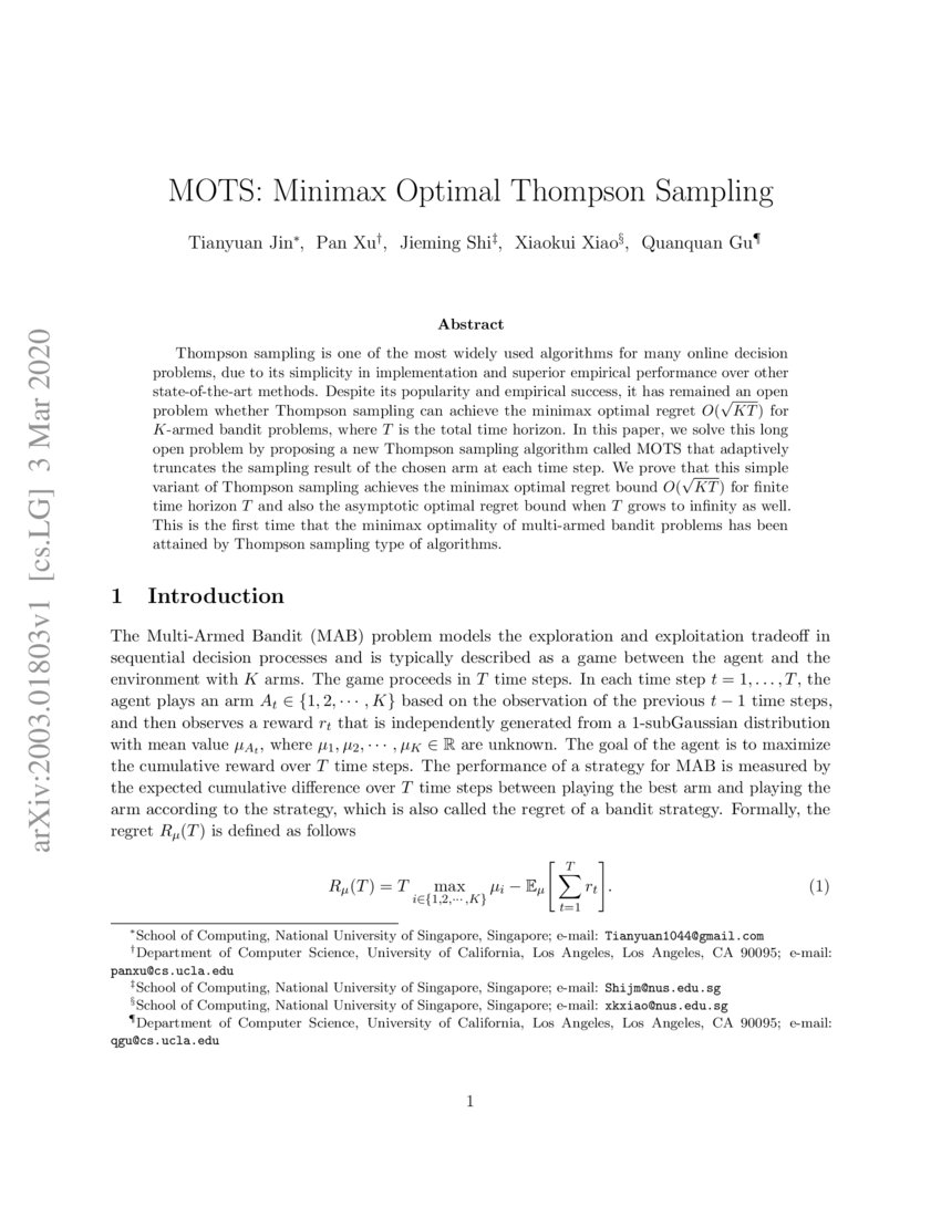 MOTS: Minimax Optimal Thompson Sampling | DeepAI