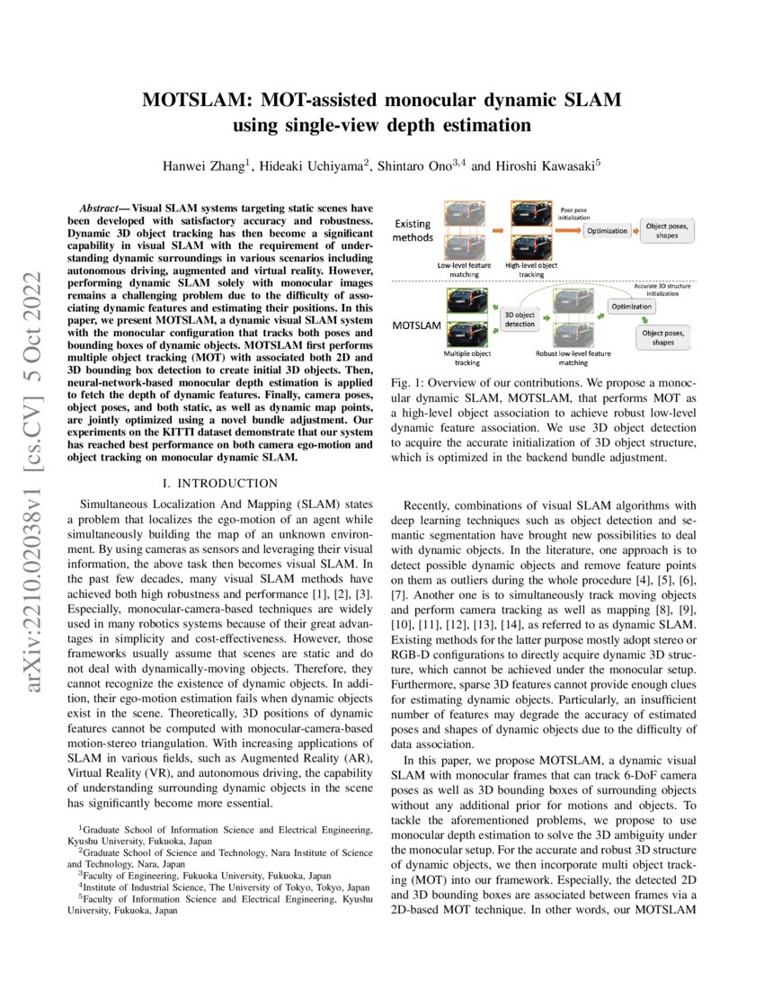 MOTSLAM: MOT-assisted monocular dynamic SLAM using single-view depth ... MOTSLAM: MOT-assisted monocular dynamic SLAM using single-view depth ...