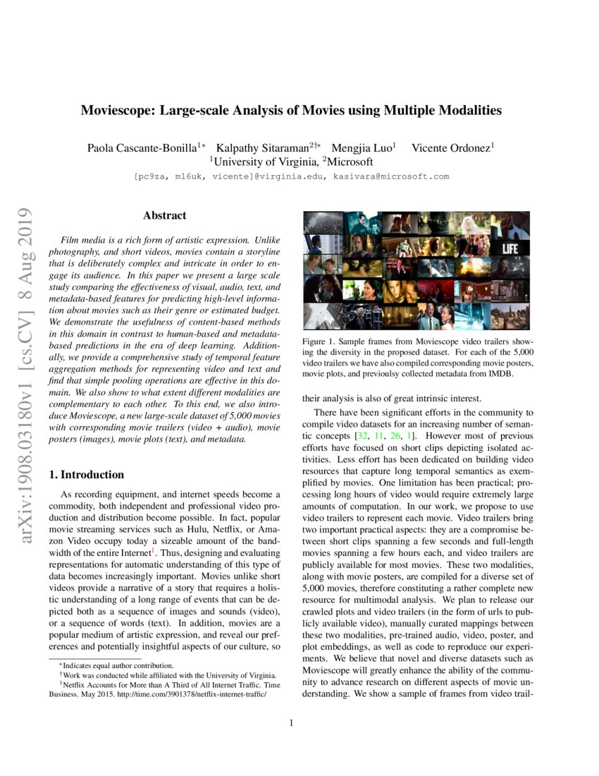 Moviescope: Large-scale Analysis of Movies using Multiple Modalities | DeepAI