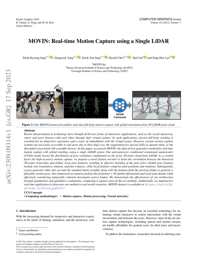 MOVIN: Real-time Motion Capture using a Single LiDAR | DeepAI