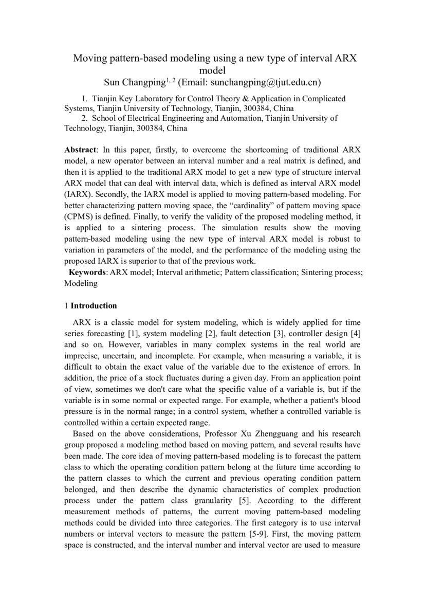 Moving Pattern Based Modeling Using A New Type Of Interval Arx Model 4774