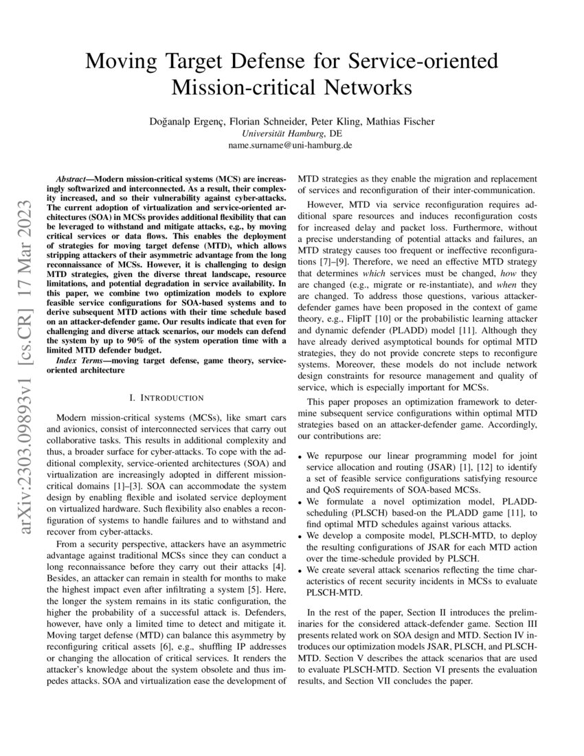 Moving Target Defense for Service-oriented Mission-critical Networks | DeepAI