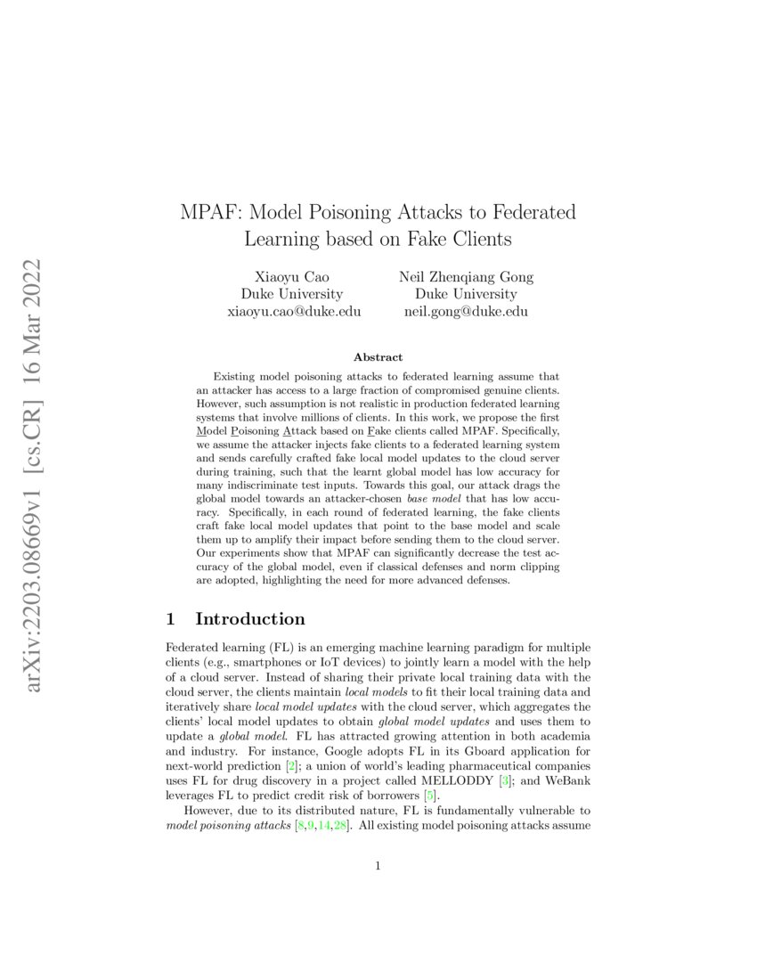 MPAF: Model Poisoning Attacks to Federated Learning based on Fake ...