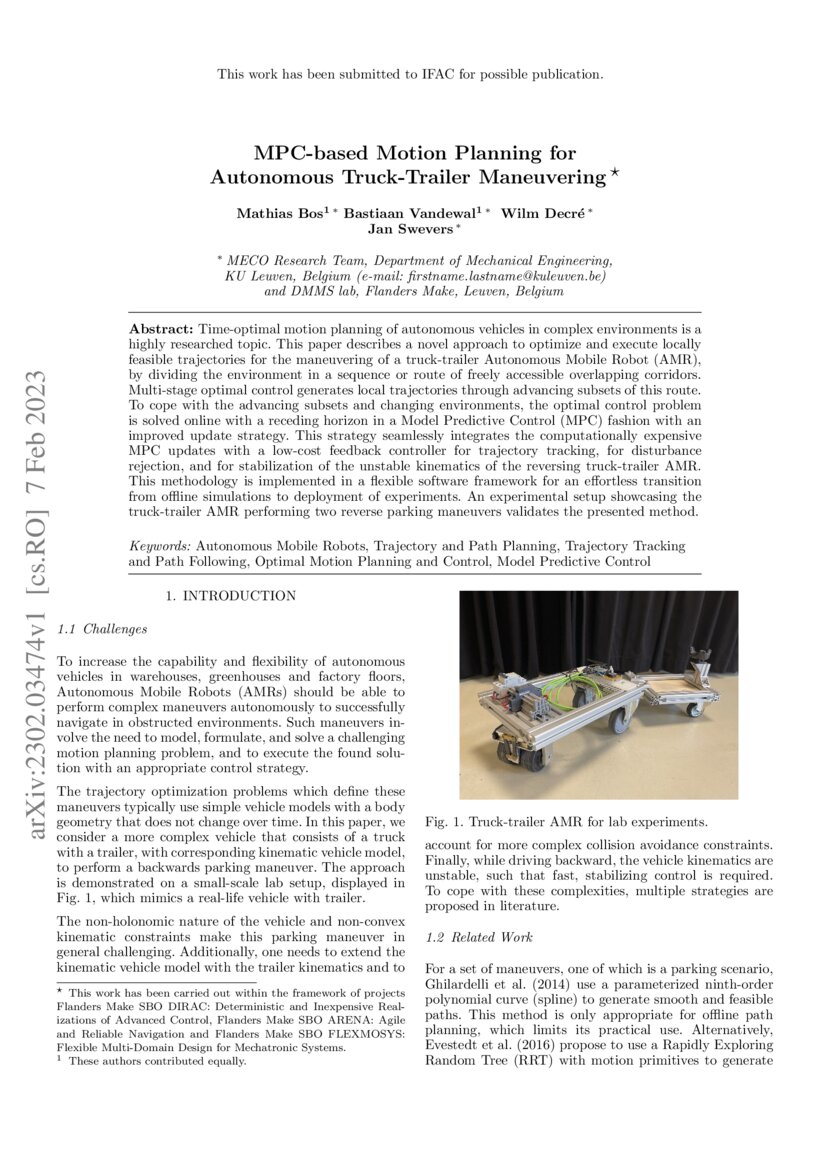 Mpc Based Motion Planning For Autonomous Truck Trailer Maneuvering Deepai
