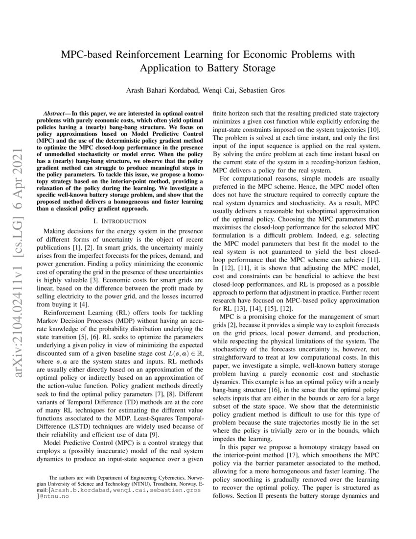 Mpc Based Reinforcement Learning For Economic Problems With Application