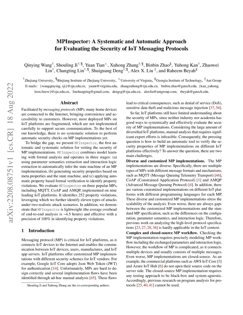 Mpinspector A Systematic And Automatic Approach For Evaluating The Security Of Iot Messaging 2284