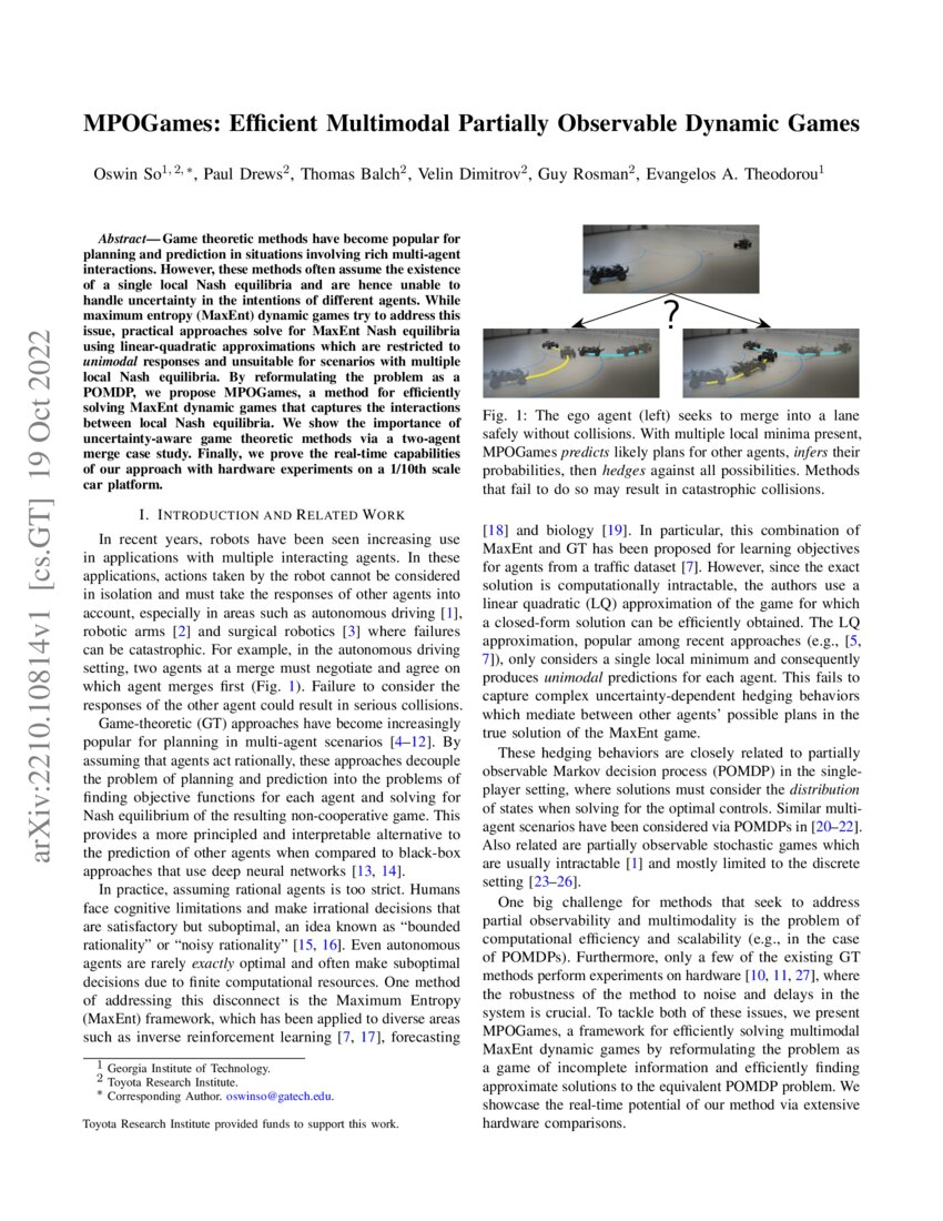 Mpogames Efficient Multimodal Partially Observable Dynamic Games Deepai