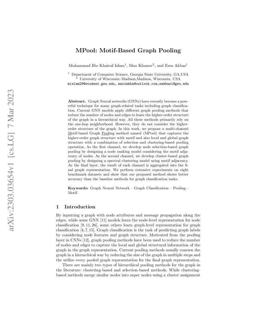 MPool: Motif-Based Graph Pooling | DeepAI