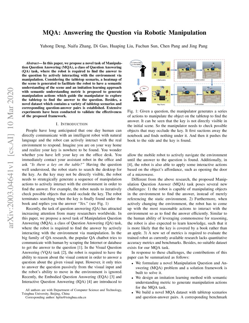 MQA: Answering the Question via Robotic Manipulation | DeepAI