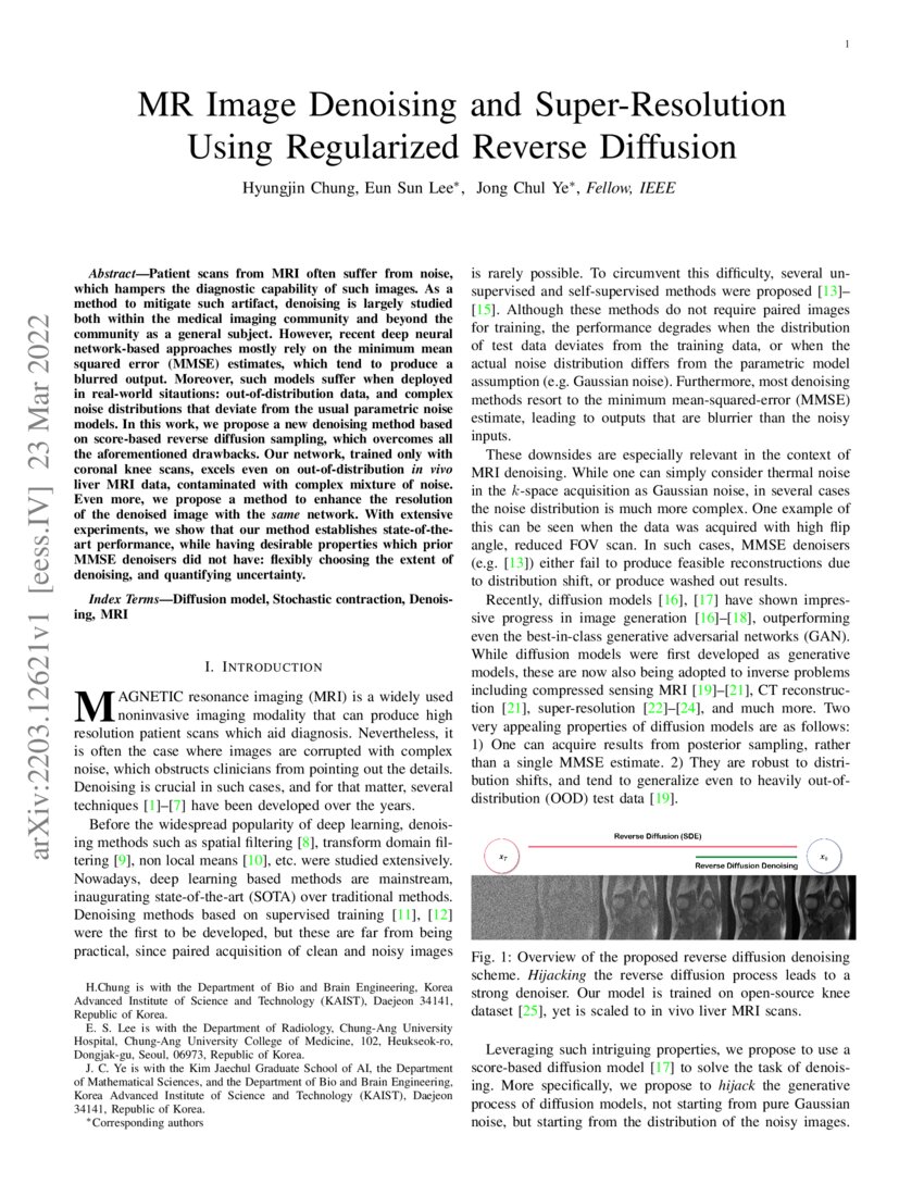 MR Image Denoising and Super-Resolution Using Regularized Reverse Diffusion | DeepAI