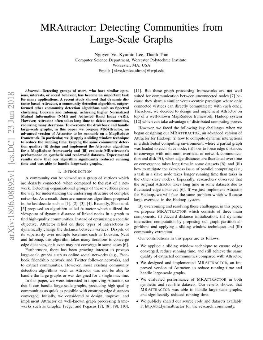 Mrattractor Detecting Communities From Large Scale Graphs Deepai