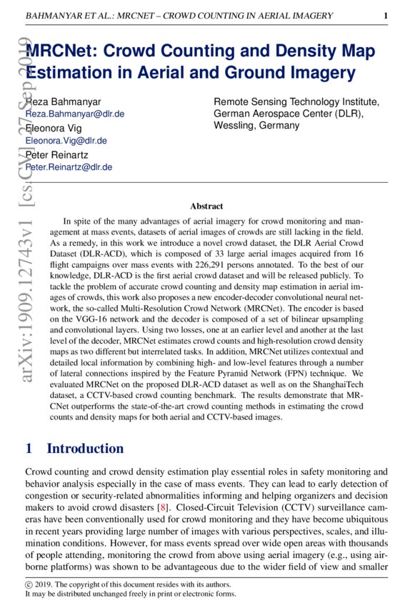 MRCNet: Crowd Counting and Density Map Estimation in Aerial and Ground Imagery | DeepAI
