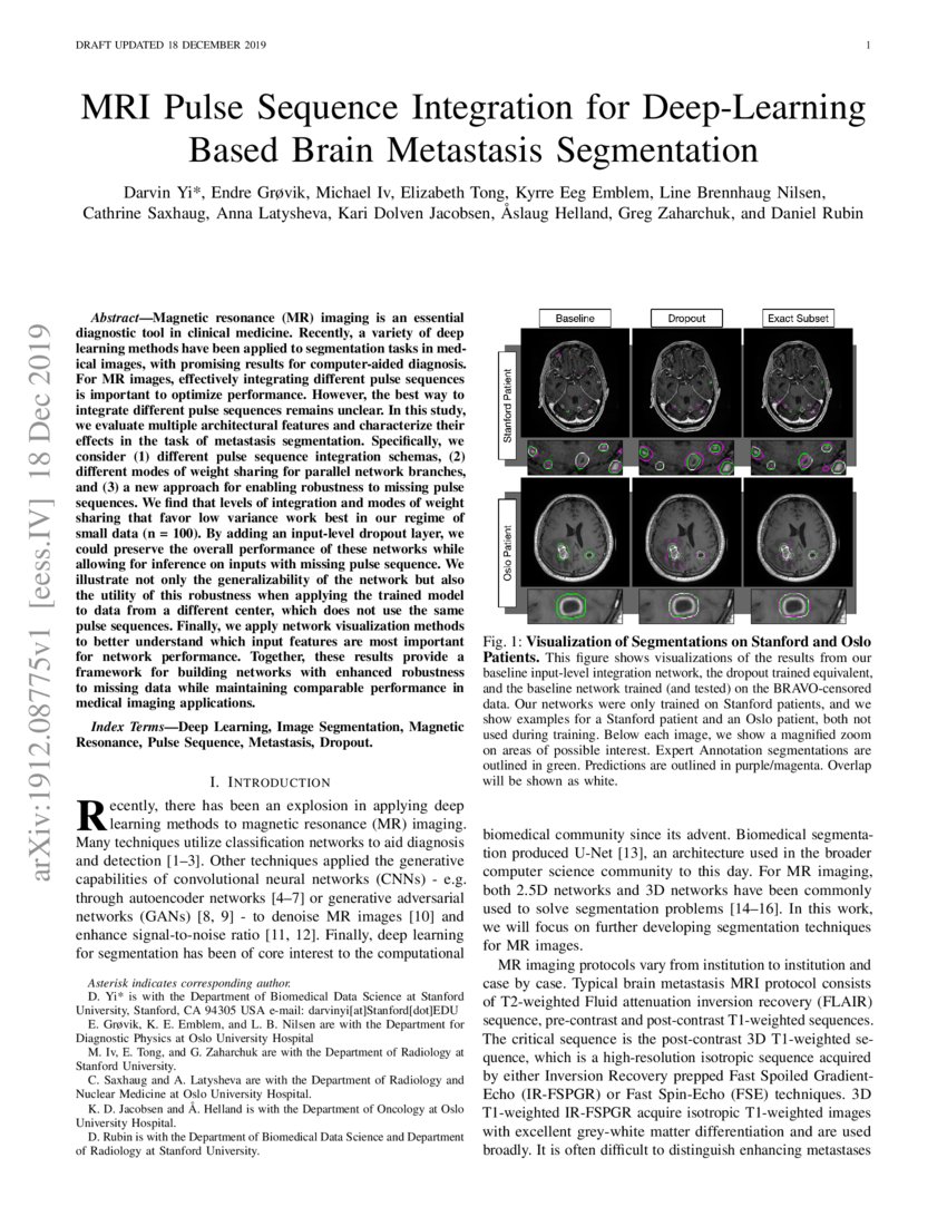 MRI Pulse Sequence Integration for Deep-Learning Based Brain Metastasis Segmentation | DeepAI