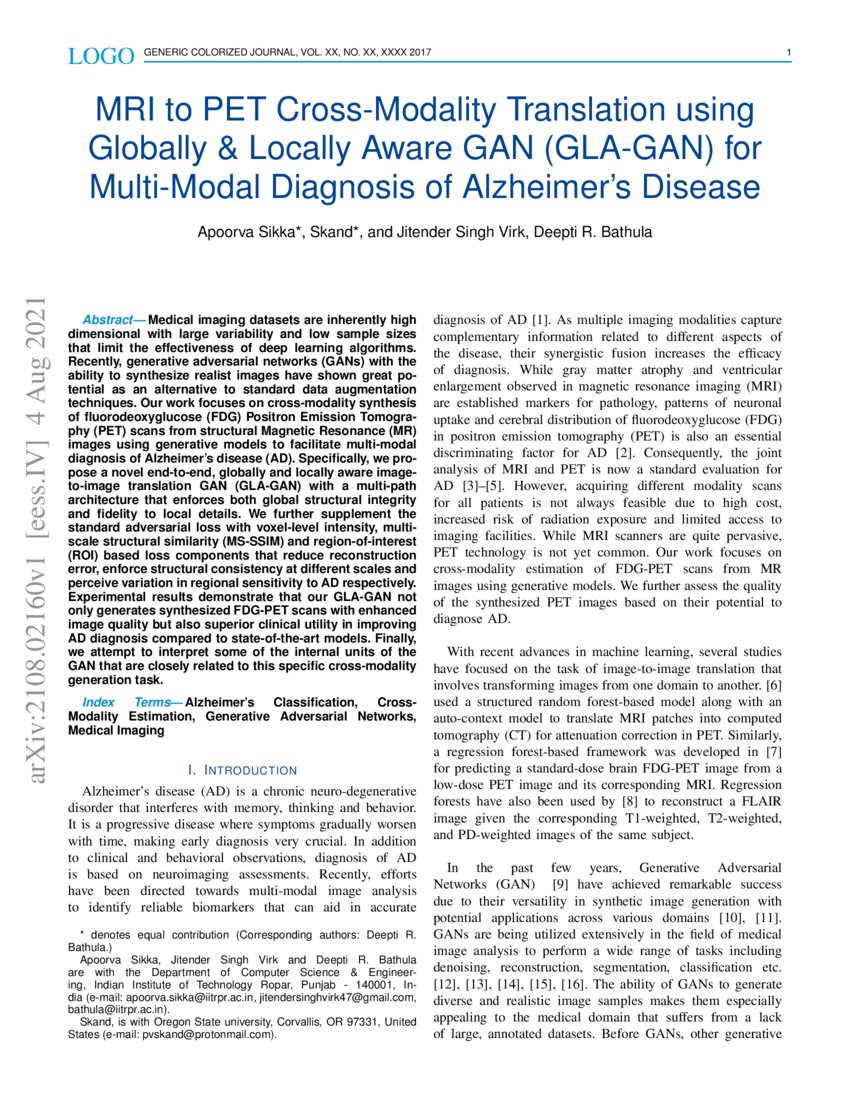 MRI to PET Cross-Modality Translation using Globally and Locally Aware ...