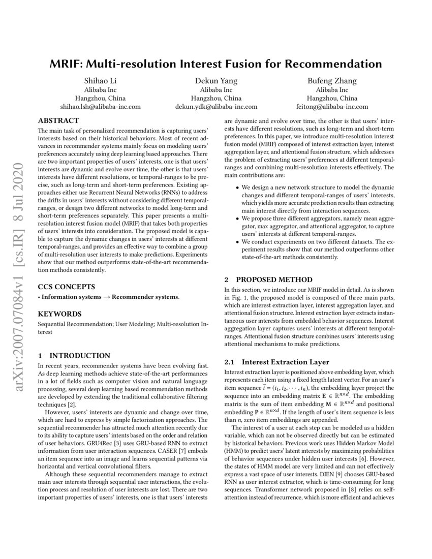 MRIF: Multi-resolution Interest Fusion for Recommendation | DeepAI