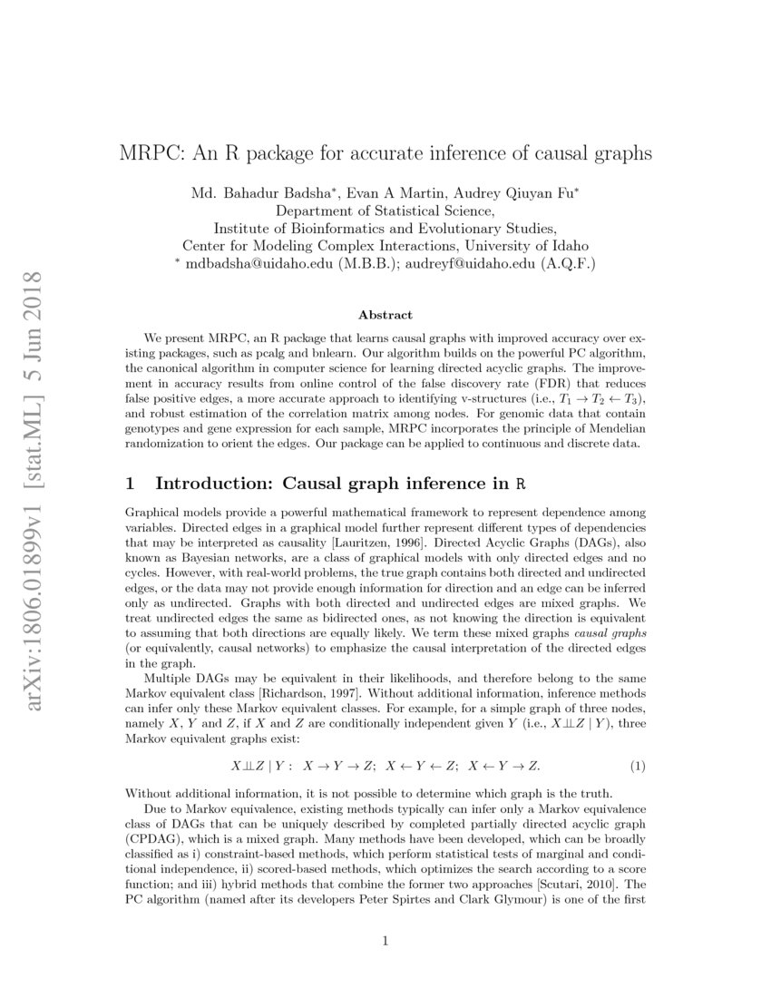 MRPC: An R package for accurate inference of causal graphs | DeepAI