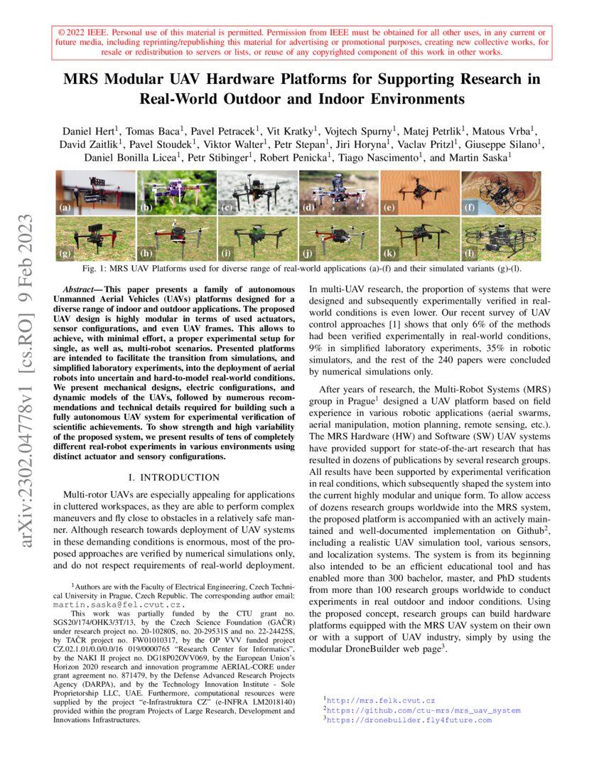 MRS Modular UAV Hardware Platforms for Supporting Research in Real ...