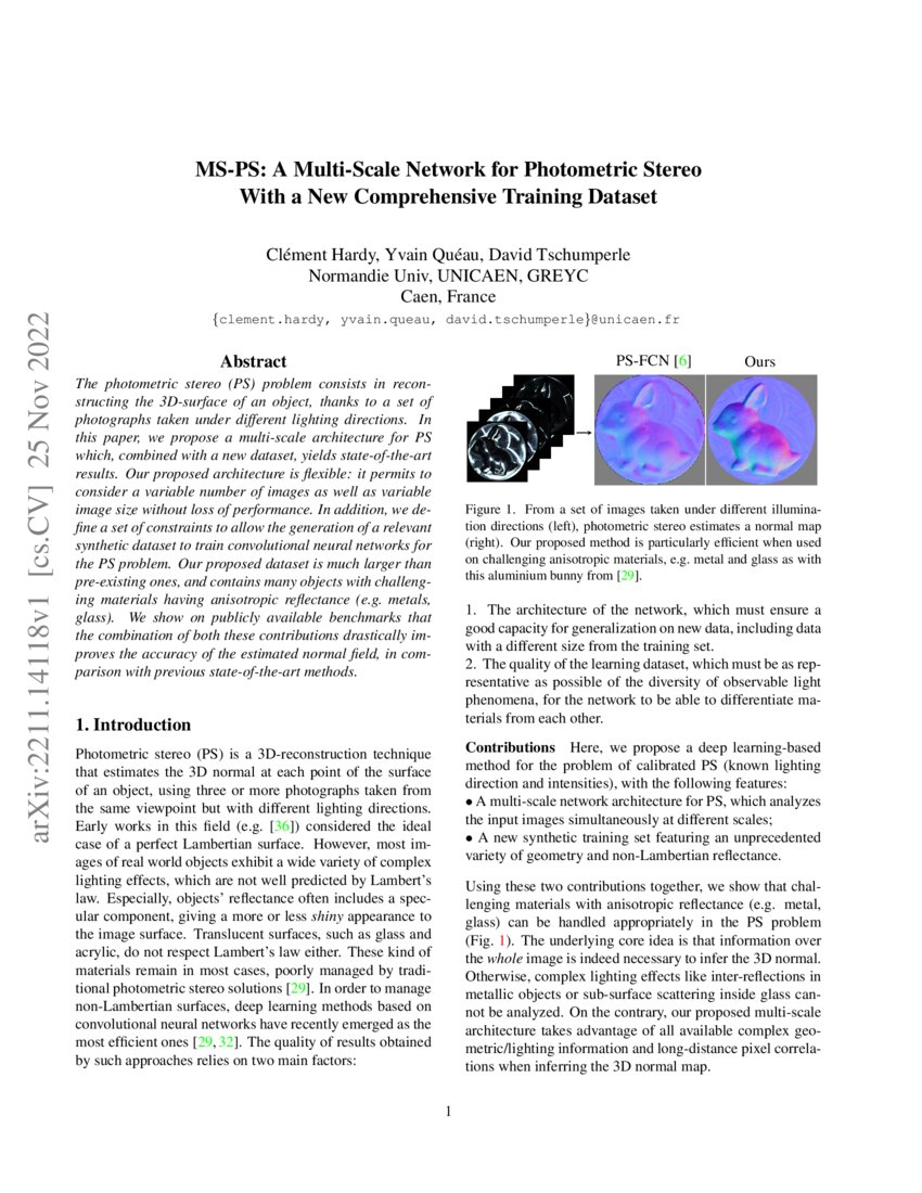 MS-PS: A Multi-Scale Network for Photometric Stereo With a New Comprehensive Training Dataset ...