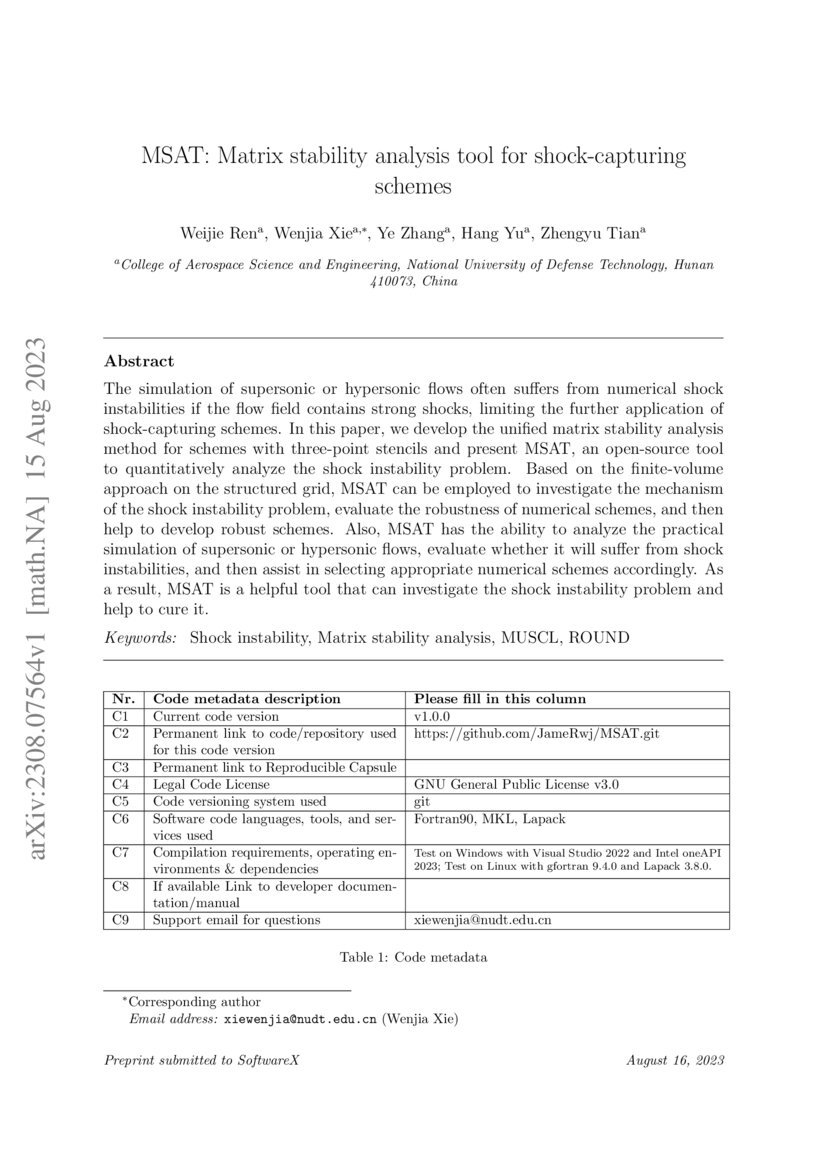 MSAT: Matrix stability analysis tool for shock-capturing schemes | DeepAI