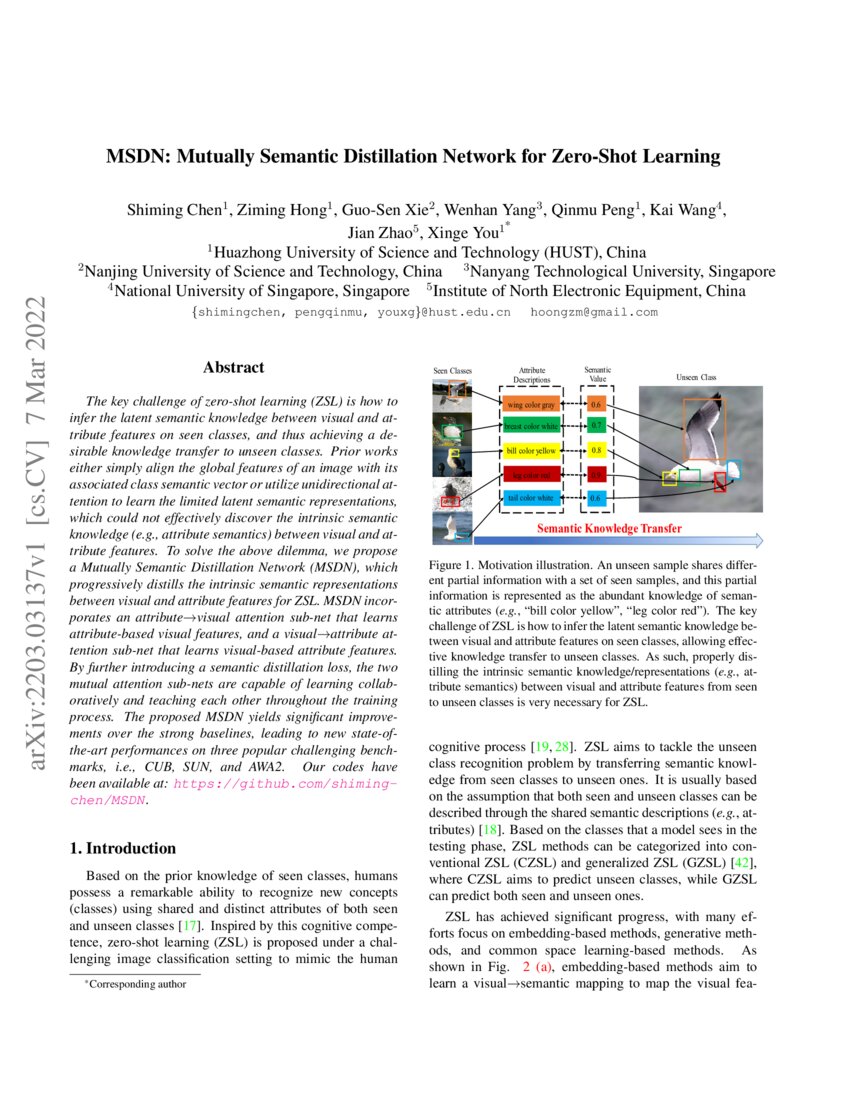 MSDN: Mutually Semantic Distillation Network for Zero-Shot Learning | DeepAI