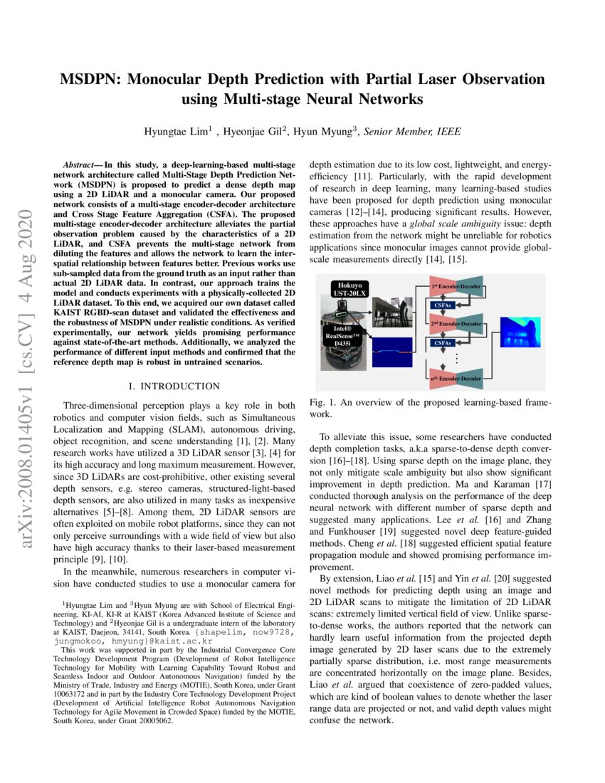 Msdpn Monocular Depth Prediction With Partial Laser Observation Using