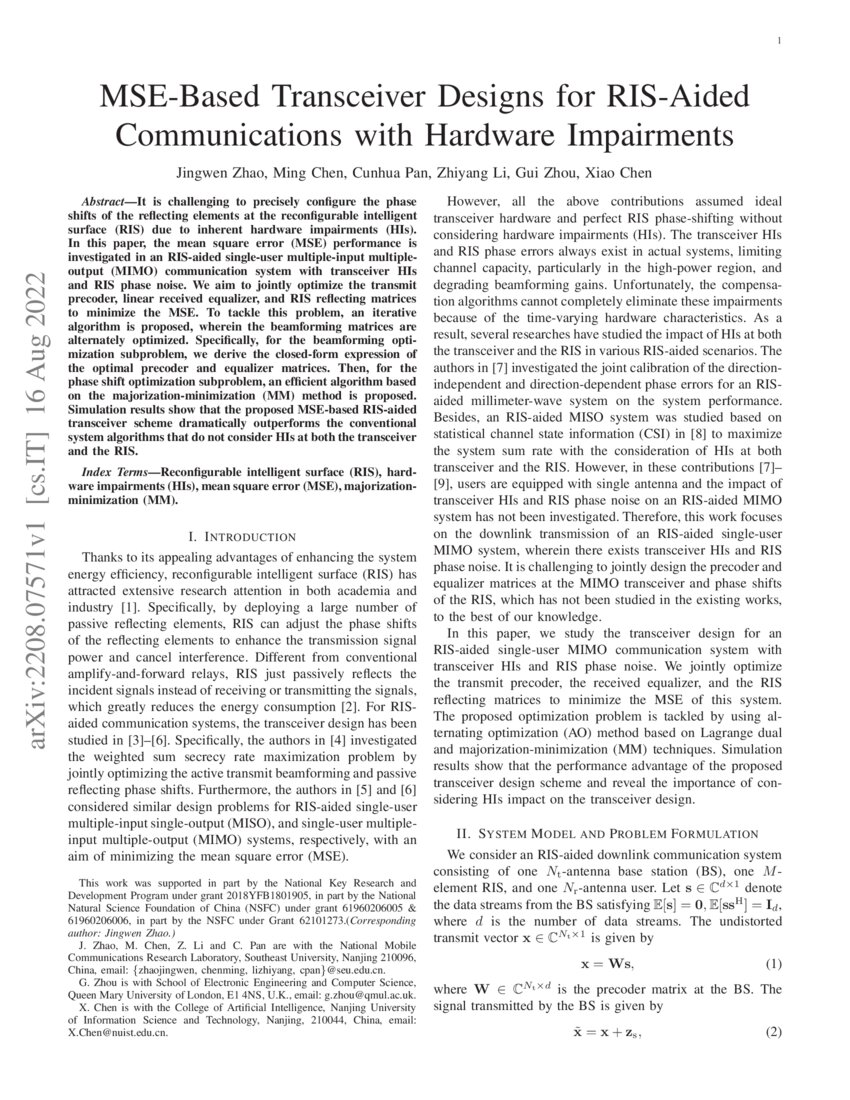 MSE-Based Transceiver Designs for RIS-Aided Communications With ...