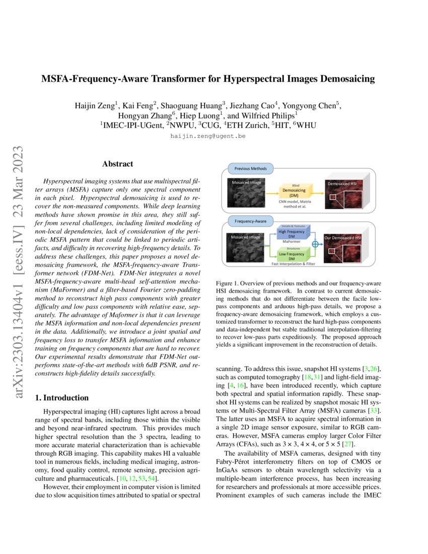 MSFA-Frequency-Aware Transformer for Hyperspectral Images Demosaicing ...