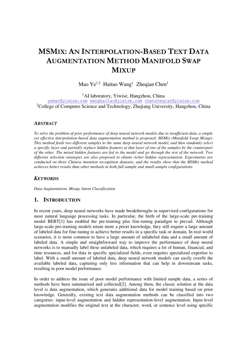 Msmix An Interpolation Based Text Data Augmentation Method Manifold Swap Mixup Deepai