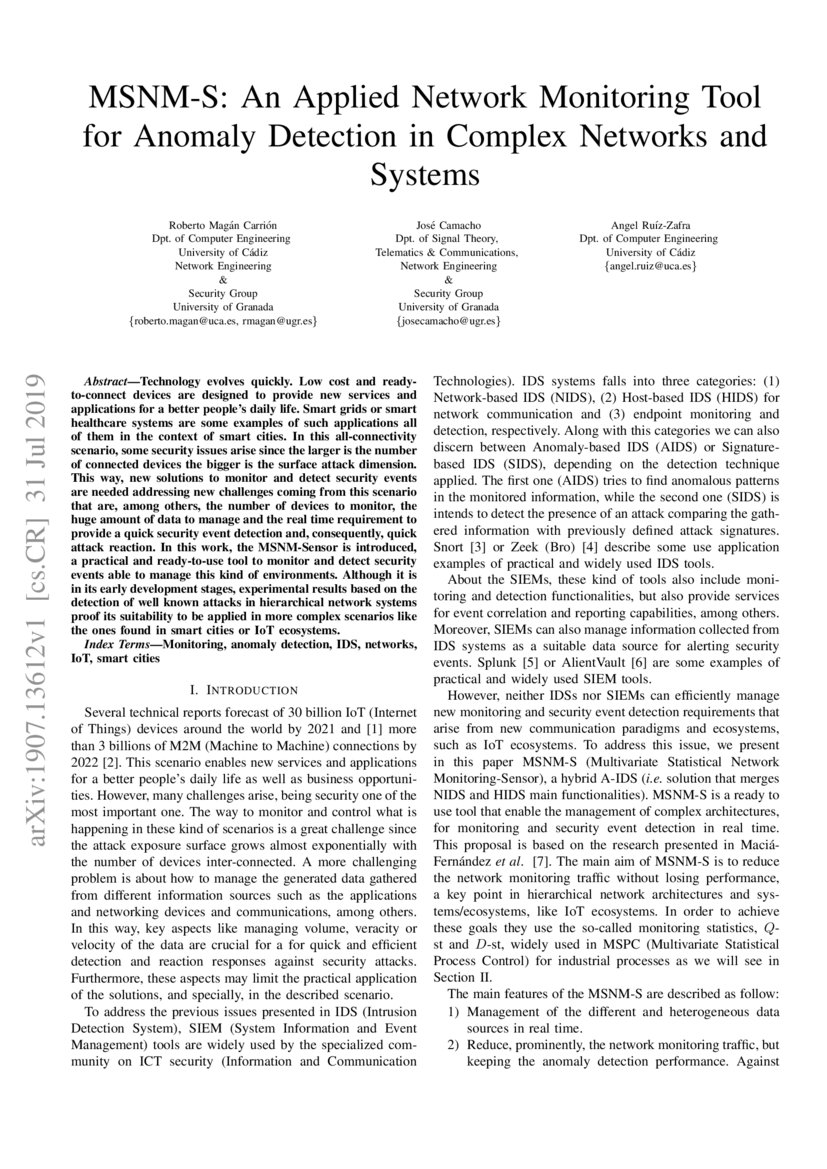 MSNM-S: An Applied Network Monitoring Tool for Anomaly Detection in ...