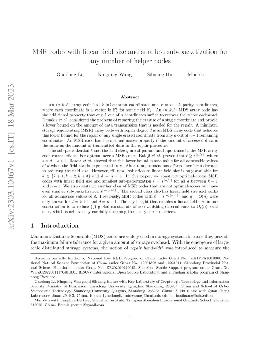 MSR codes with linear field size and smallest sub-packetization for any ...