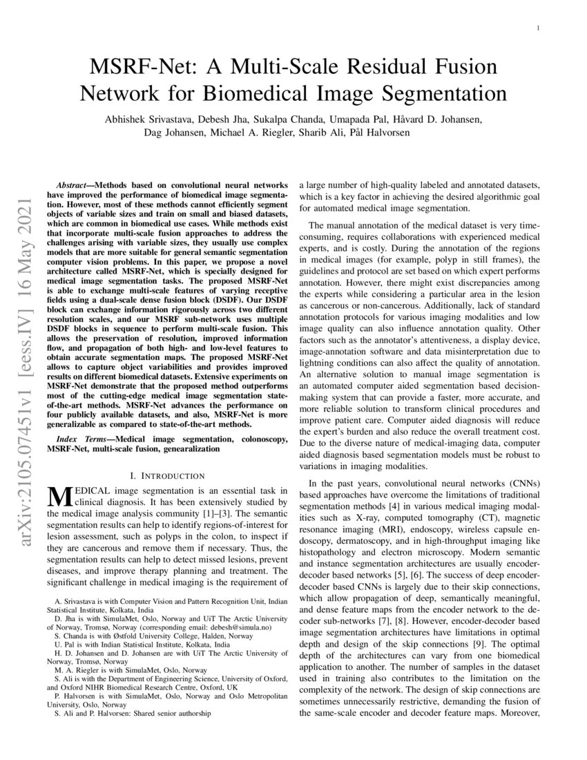 MSRF-Net: A Multi-Scale Residual Fusion Network for Biomedical Image Segmentation | DeepAI