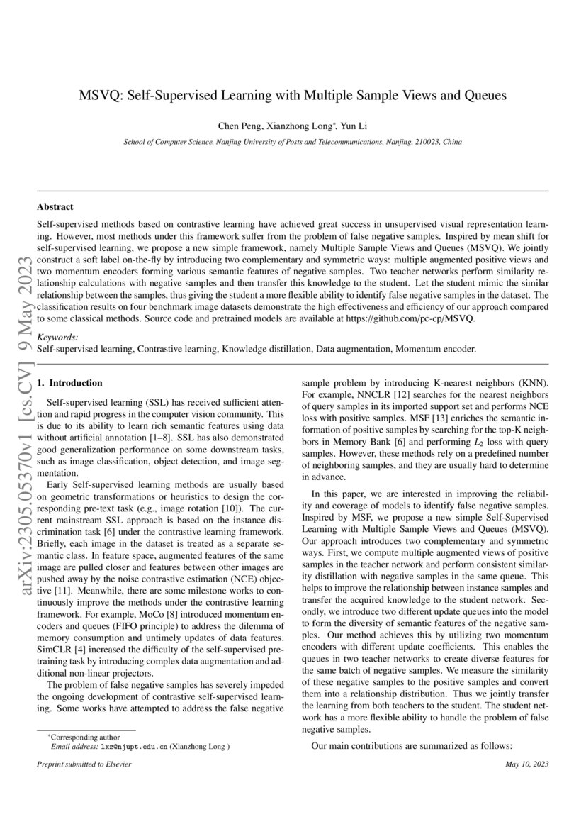 MSVQ: Self-Supervised Learning with Multiple Sample Views and Queues | DeepAI