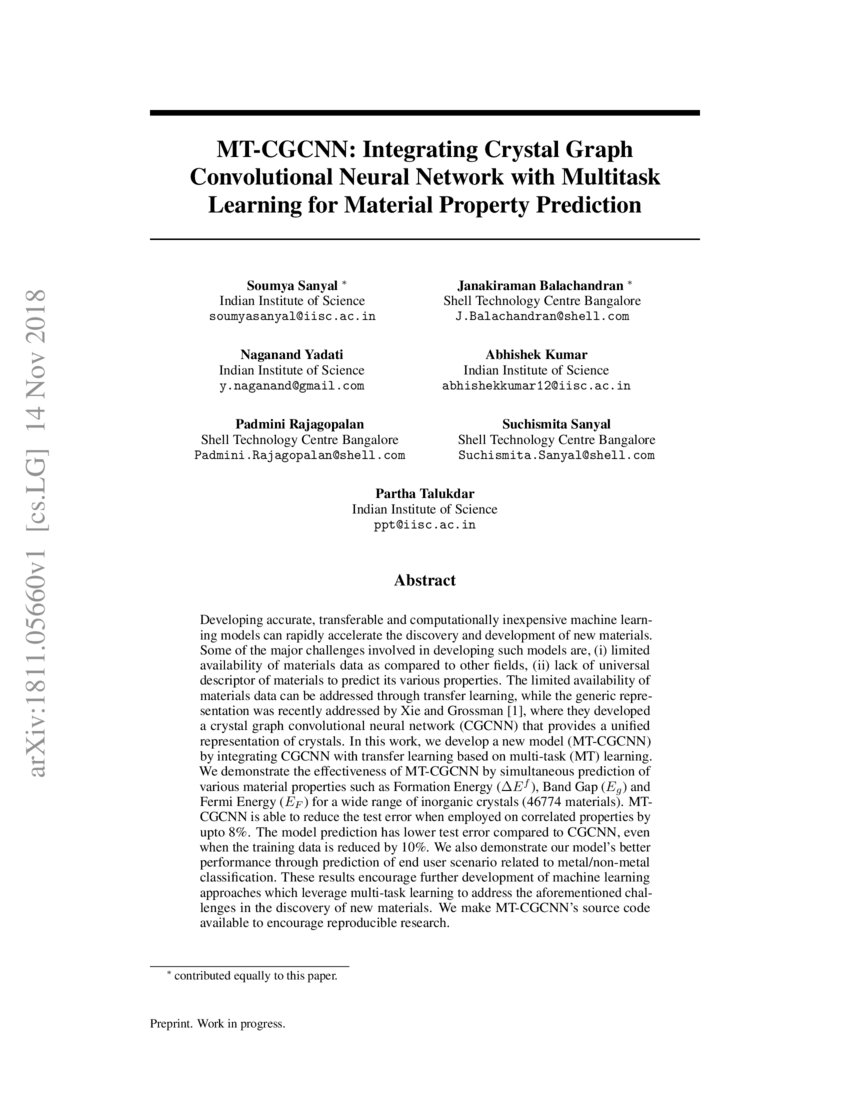 Mt Cgcnn Integrating Crystal Graph Convolutional Neural Network With Multitask Learning For