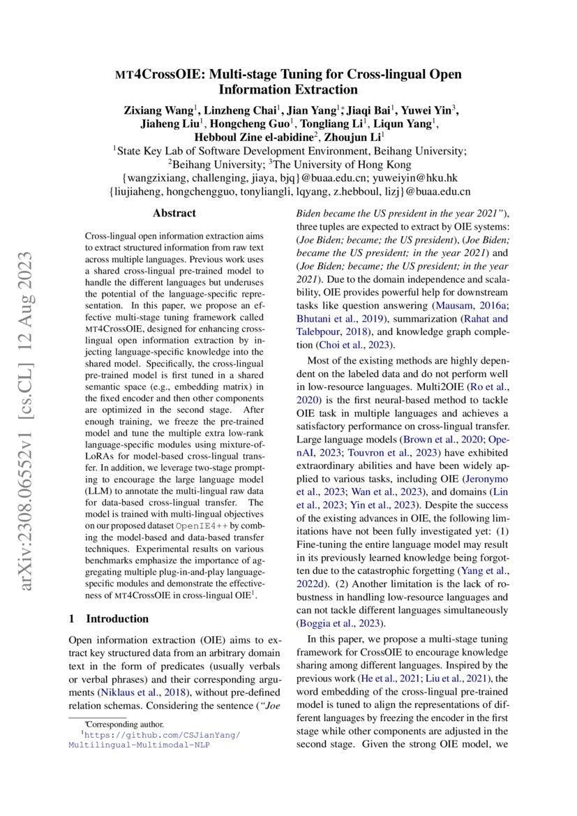 MT4CrossOIE: Multi-stage Tuning for Cross-lingual Open Information Extraction | DeepAI