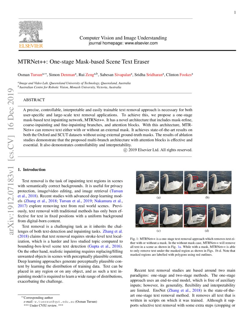 MTRNet++: One-stage Mask-based Scene Text Eraser | DeepAI