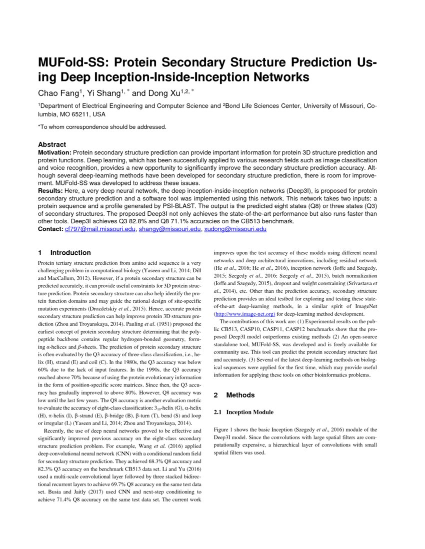 MUFold-SS: Protein Secondary Structure Prediction Using Deep Inception-Inside-Inception Networks ...