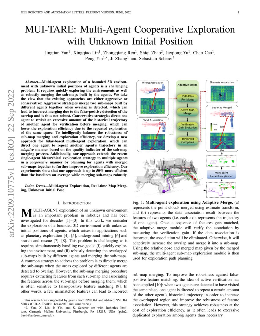 MUI-TARE: Multi-Agent Cooperative Exploration with Unknown Initial Position | DeepAI