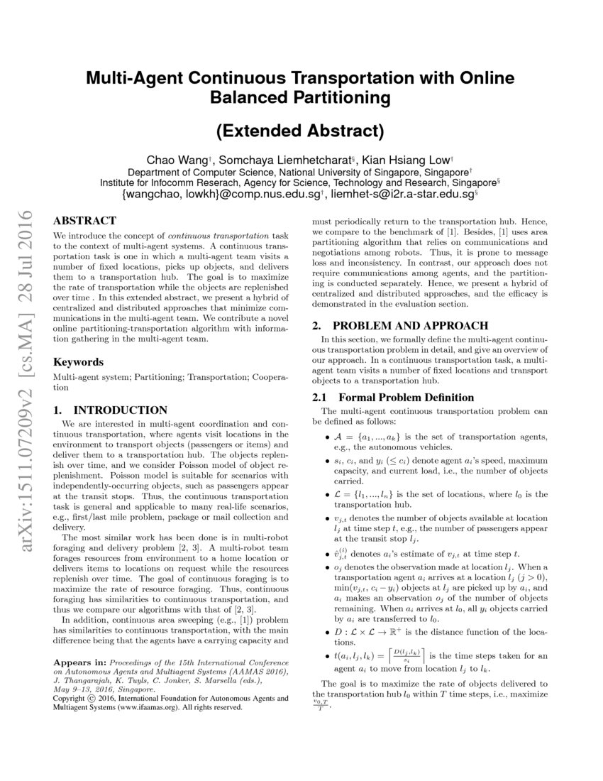 Multi-Agent Continuous Transportation with Online Balanced Partitioning | DeepAI