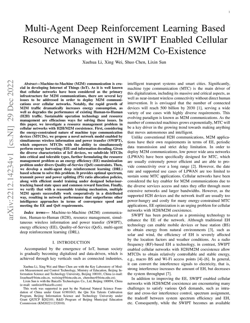 Multi Agent Deep Reinforcement Learning Based Resource Management In Swipt Enabled Cellular 
