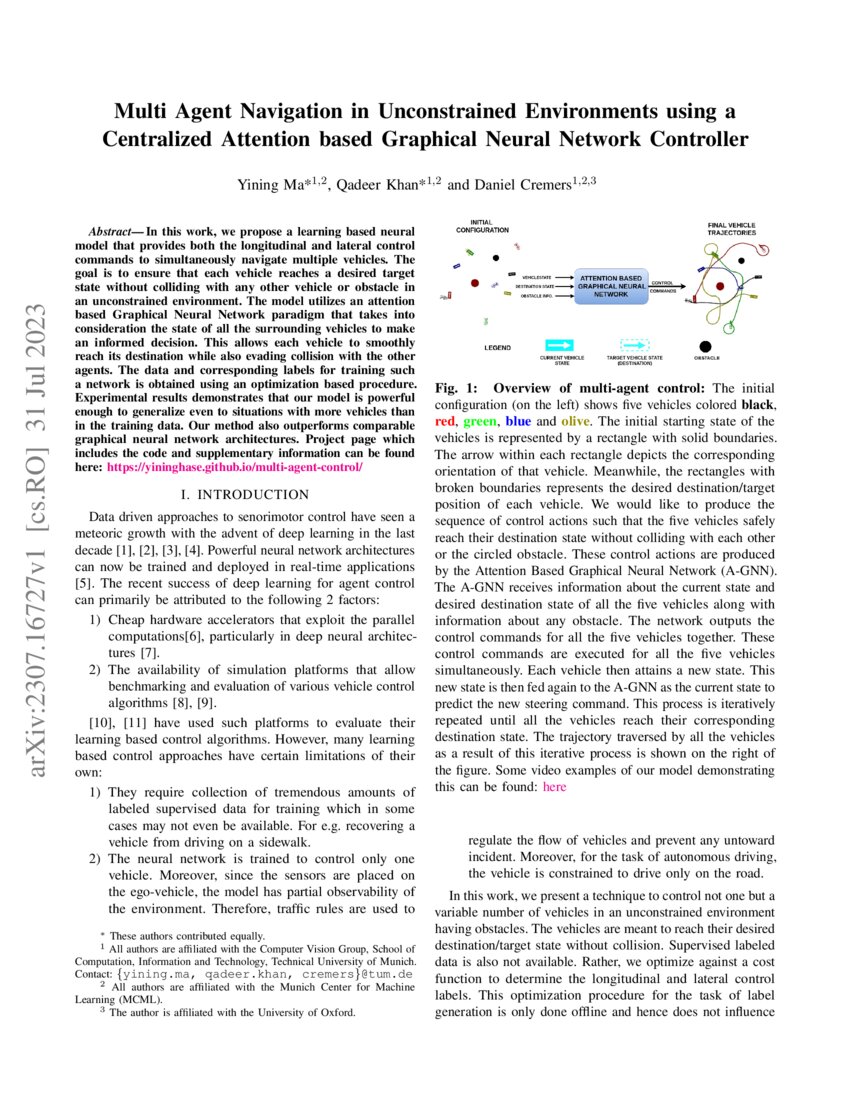 Multi Agent Navigation In Unconstrained Environments Using A Centralized Attention Based 