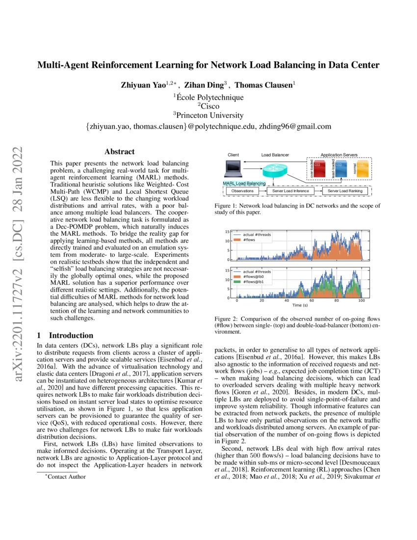 Multi-Agent Reinforcement Learning for Network Load Balancing in Data Center | DeepAI