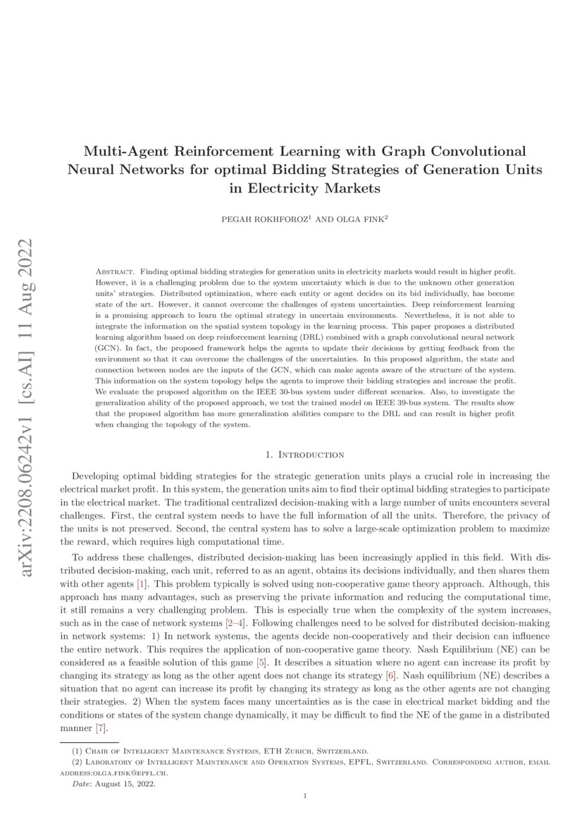 Multi Agent Reinforcement Learning With Graph Convolutional Neural Networks For Optimal Bidding