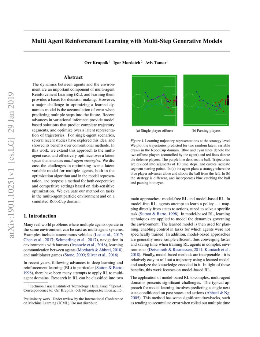 Multi Agent Reinforcement Learning With Multi Step Generative Models