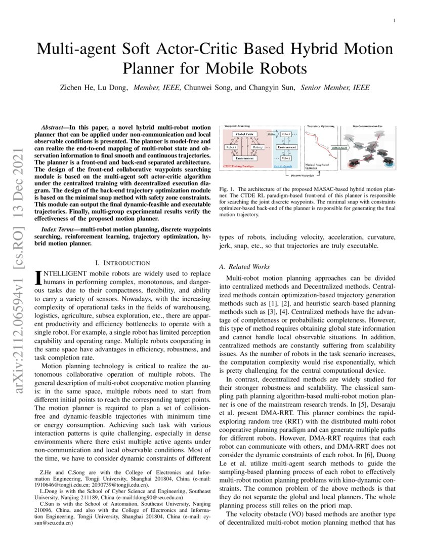 Multi-agent Soft Actor-Critic Based Hybrid Motion Planner for Mobile Robots | DeepAI