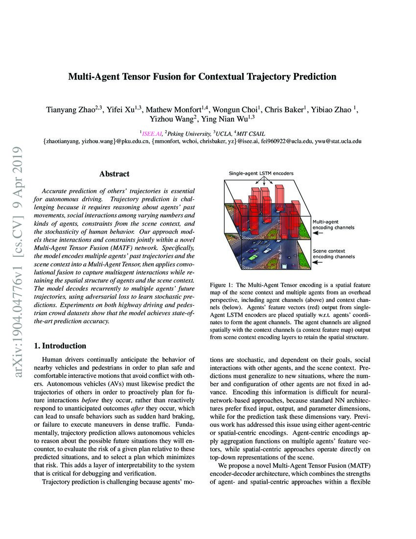 Multi Agent Tensor Fusion For Contextual Trajectory Prediction Deepai