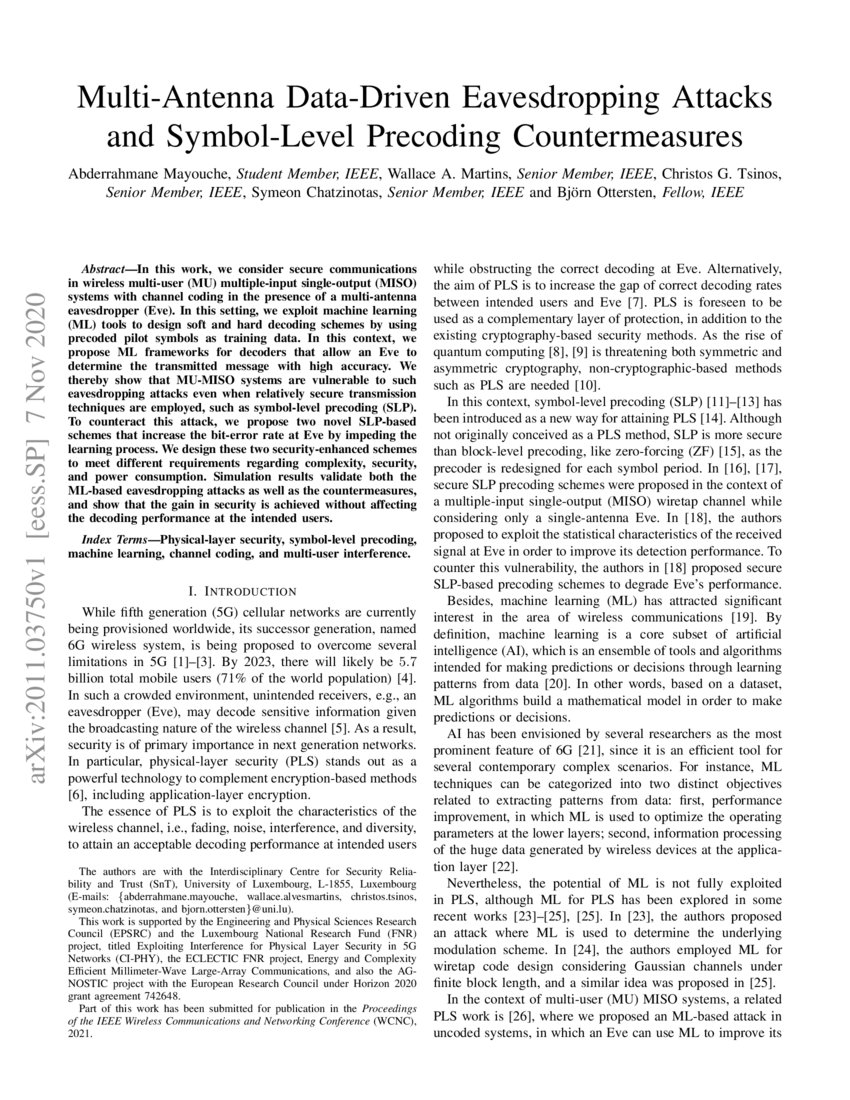 Multi-Antenna Data-Driven Eavesdropping Attacks and Symbol-Level Precoding Countermeasures | DeepAI